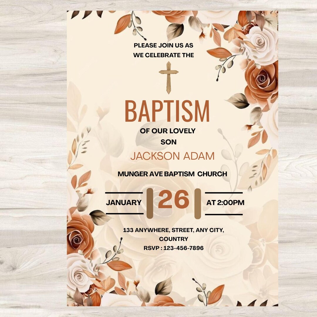 Fall Baptism Invite Template Autumn Flowers & Leaves Invitation ...