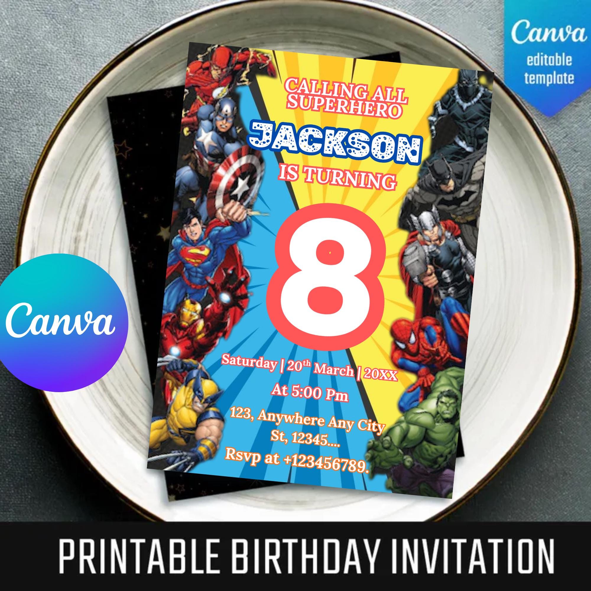 Editable Superheroes Birthday Invitation, Superhero Birthday Invite ...