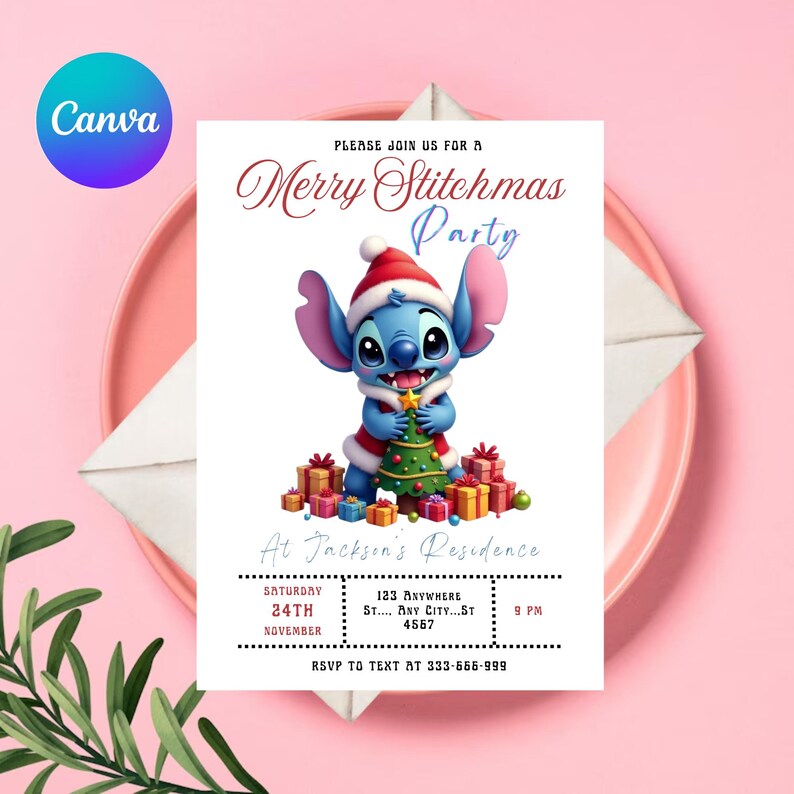 Stitch Christmas Invitation, Stitch Christmas Birthday Invitation ...