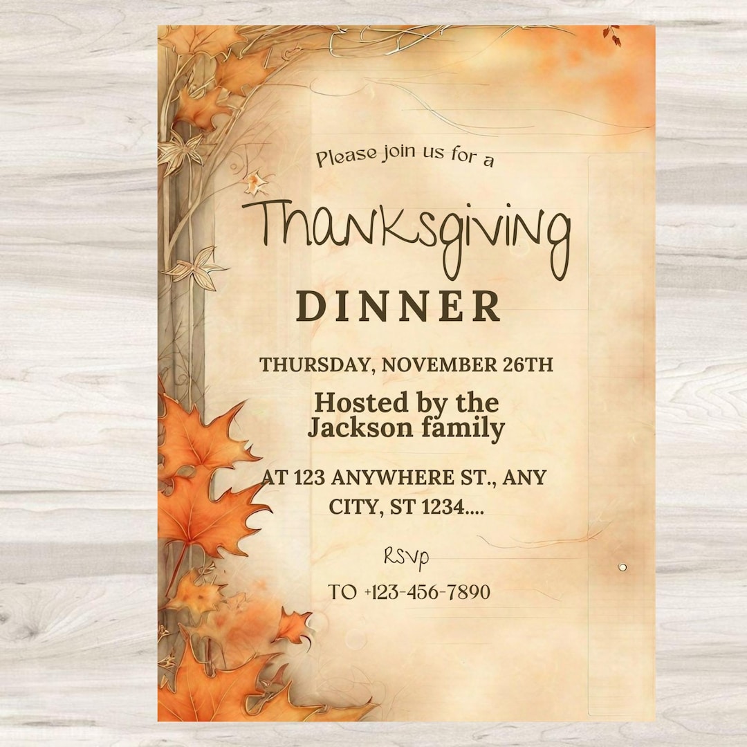 Thanksgiving Dinner Invitation Template, Editable Let's Give Thanks ...