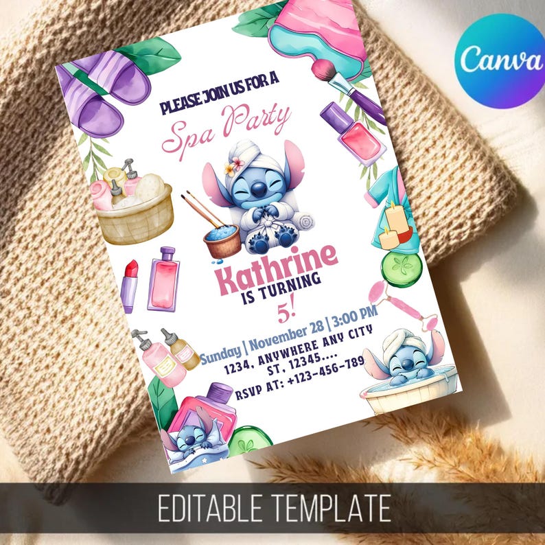 Stitch Spa Party Invitation | Pastel Gradient Birthday (digital) - Etsy