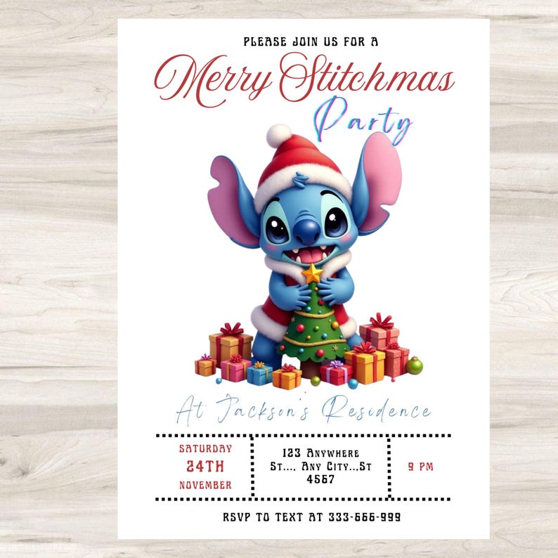 Stitch Christmas Invitation, Stitch Christmas Birthday Invitation ...