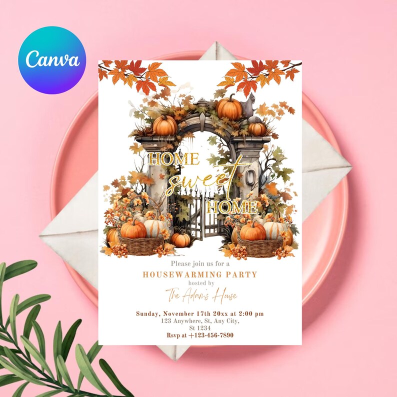 Fall Housewarming Party Invitation, Autumn Pumpkin Theme (editable ...