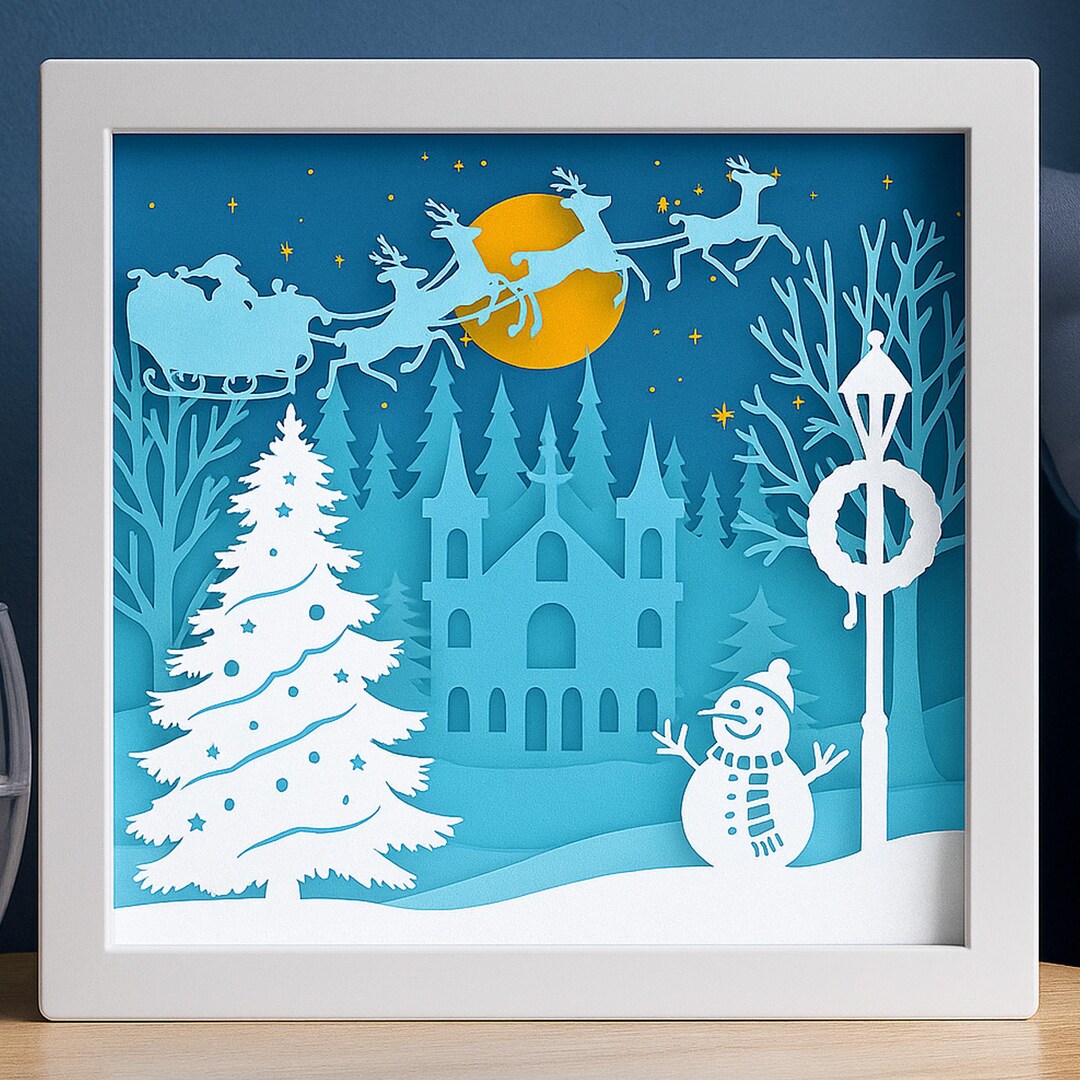 Merry Christmas Paper Cutting Template, 3D Holiday Papercraft SVG ...