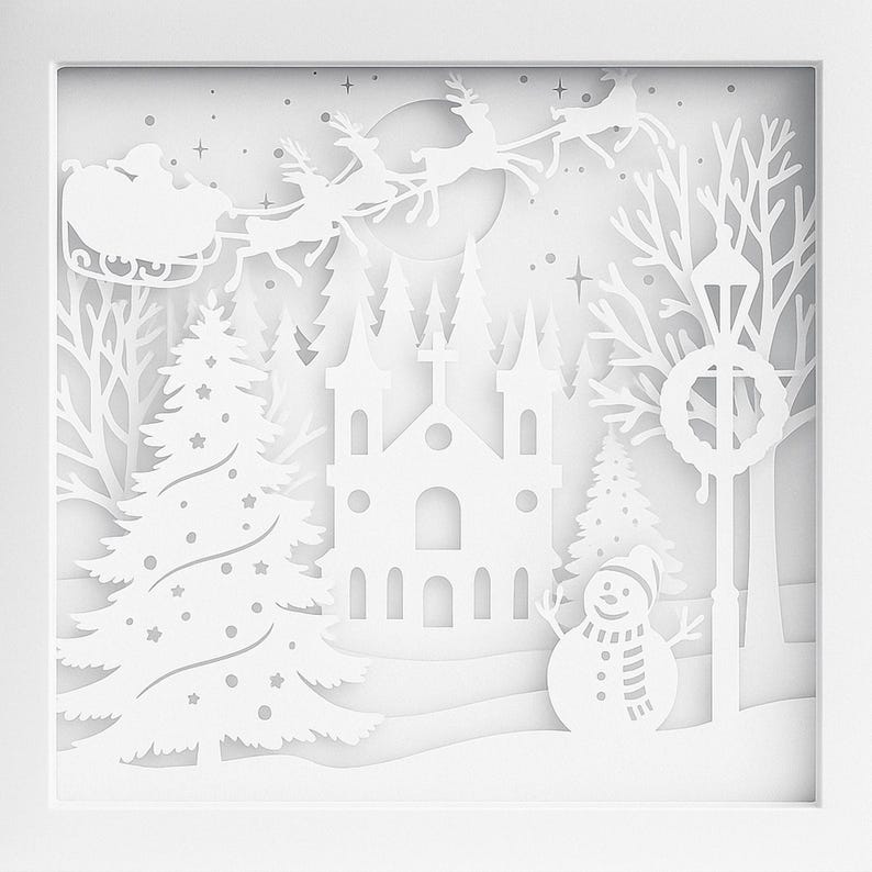 Merry Christmas Paper Cutting Template, 3D Holiday Papercraft SVG ...