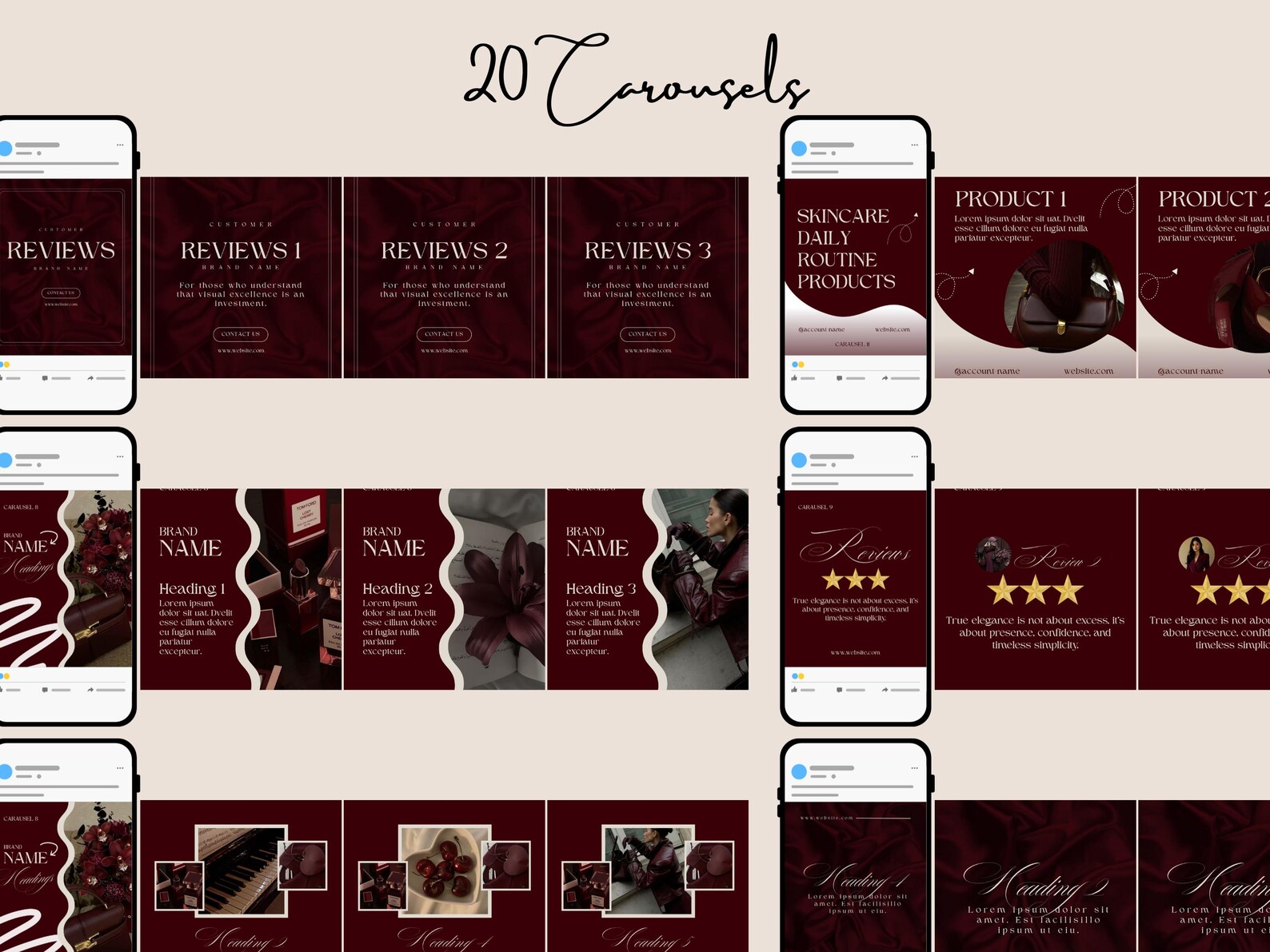 Editable Instagram Carousel Templates Aesthetic Elegant IG Carousels ...