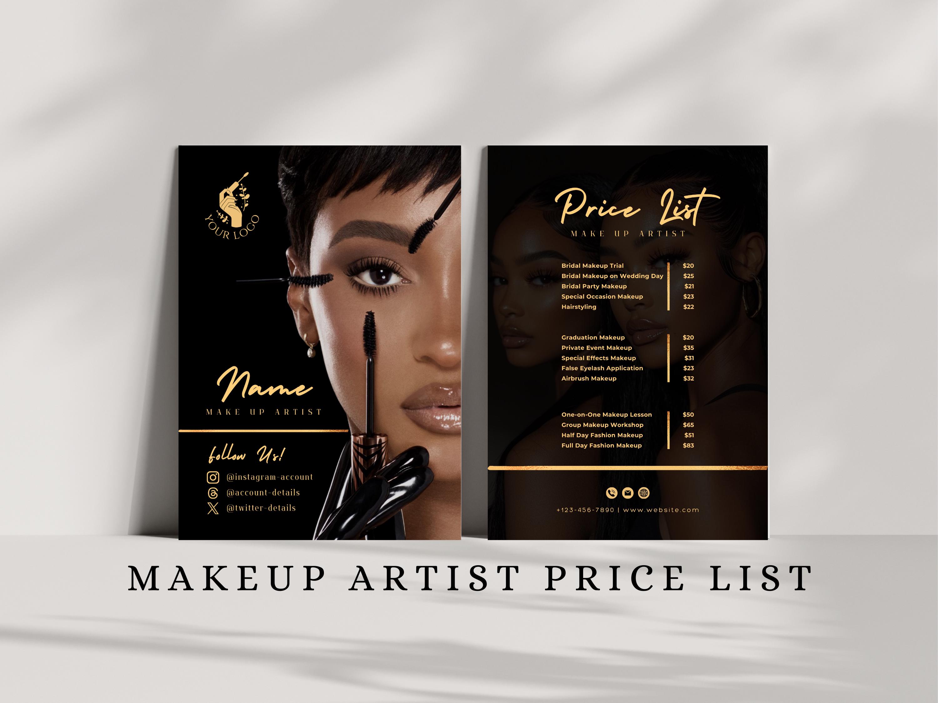 Makeup Artist Price List Template Aesthetic Salon & Beauty Pricing ...