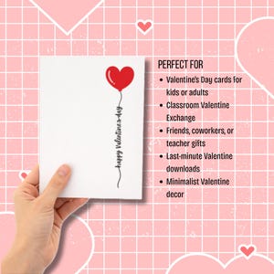 Printable Heart Balloon Valentine's Day Card | Minimalist Love Card ...