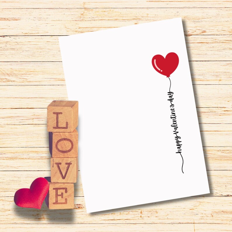 Printable Heart Balloon Valentine's Day Card | Minimalist Love Card ...