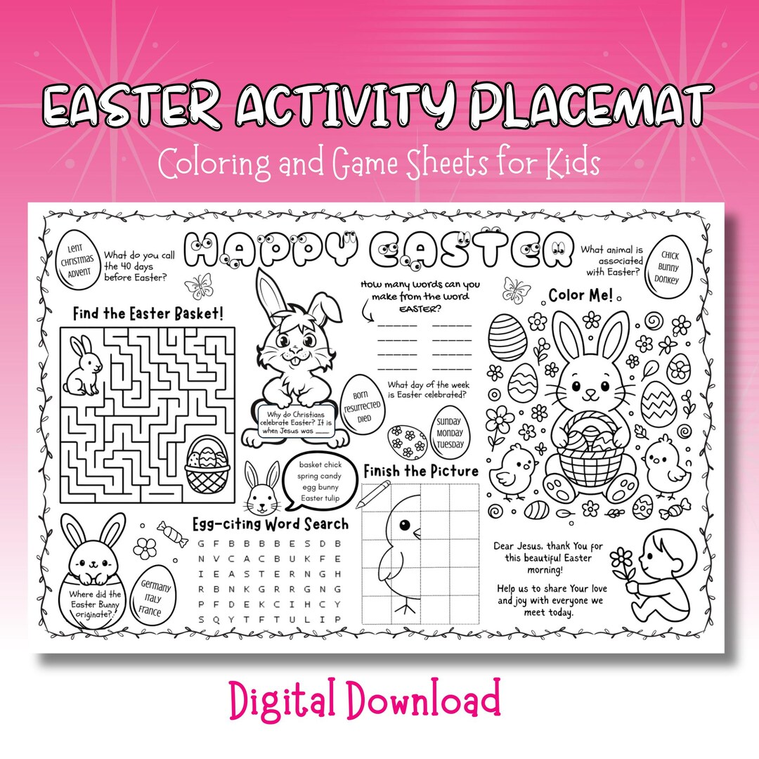 Easter Activity Placemat | Coloring and Game Sheet for Kids | Instant ...