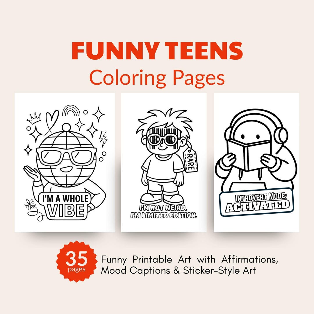 Teen Coloring Pages: Funny Printable Art With Affirmations, Mood ...