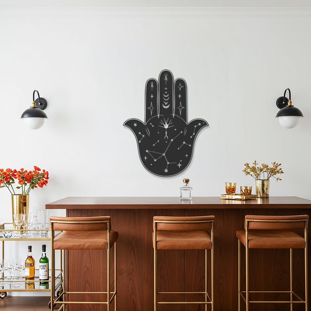 Hamsa Hand Metal Wall Art, Celestial Evil Eye Decor, Unique Spiritual ...