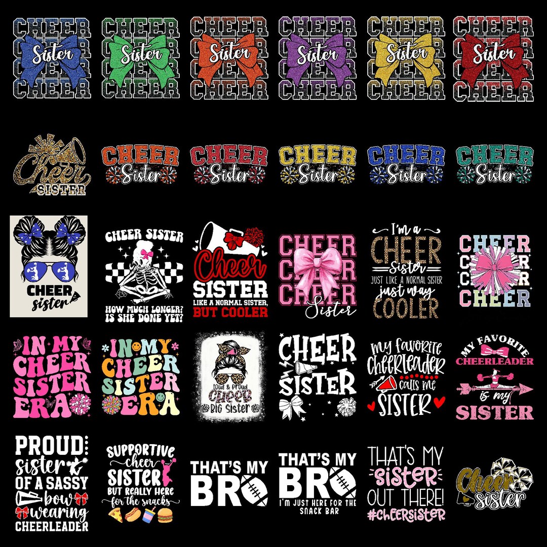 Cheer Sister PNG Bundle, Cheerleading Sister Quotes With Bow Pom Pom ...
