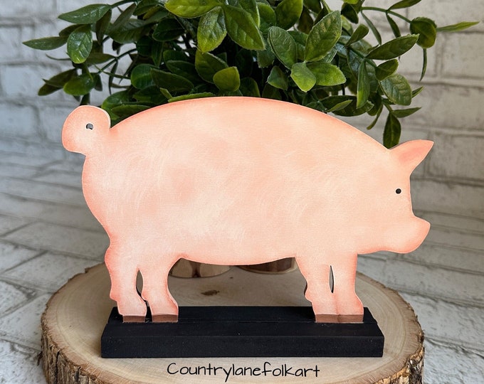 Pink Wooden Pig, Tiered Tray Decor, Pig Decor, Pig Kitchen Decor, Pig ...