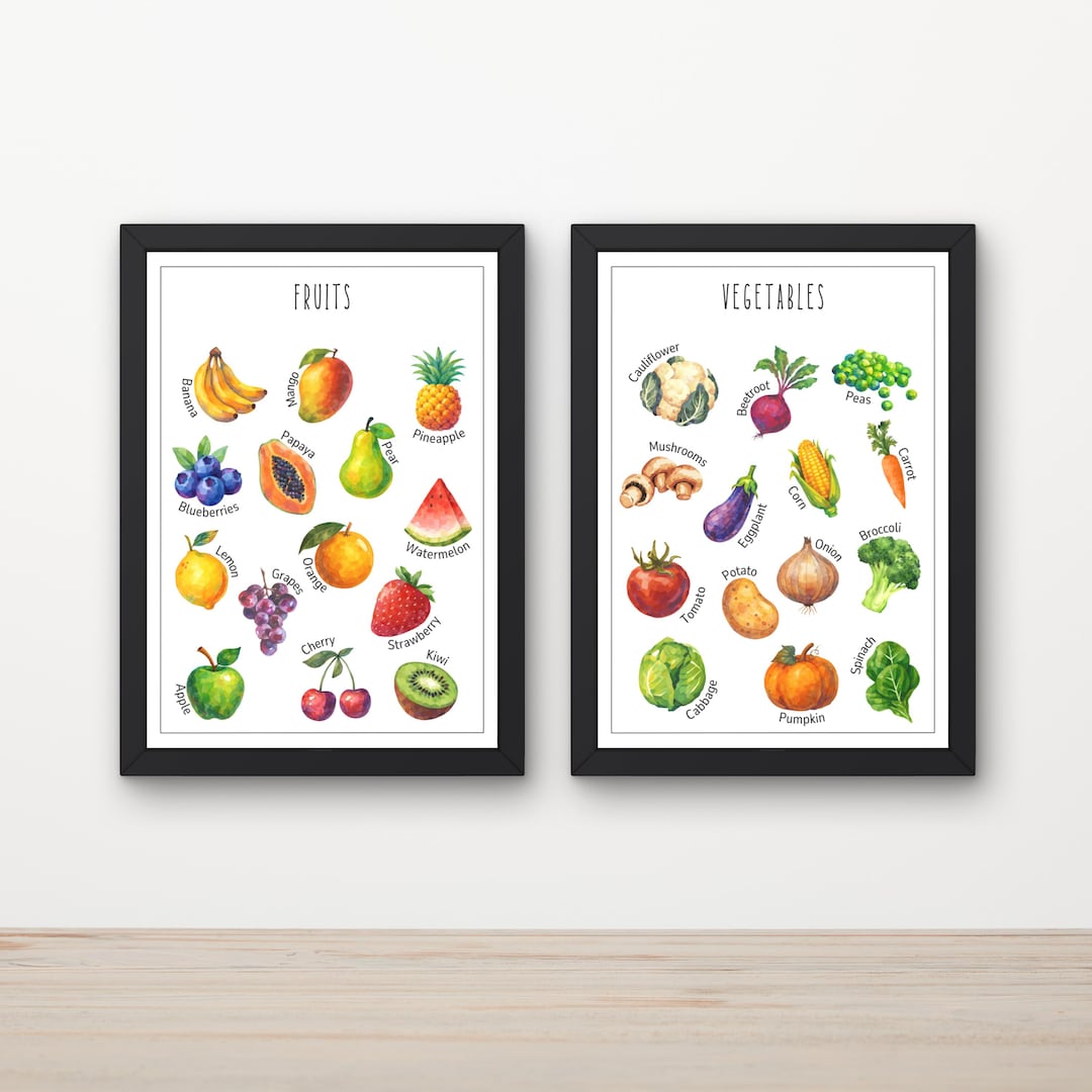Fruit and Vegetable Posters | Set of 2 Educational Prints for Kids ...
