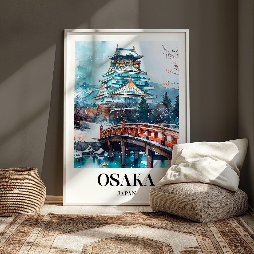 Osaka Japan Travel Poster | Japandi Wall Art Print | Japanese Castle ...