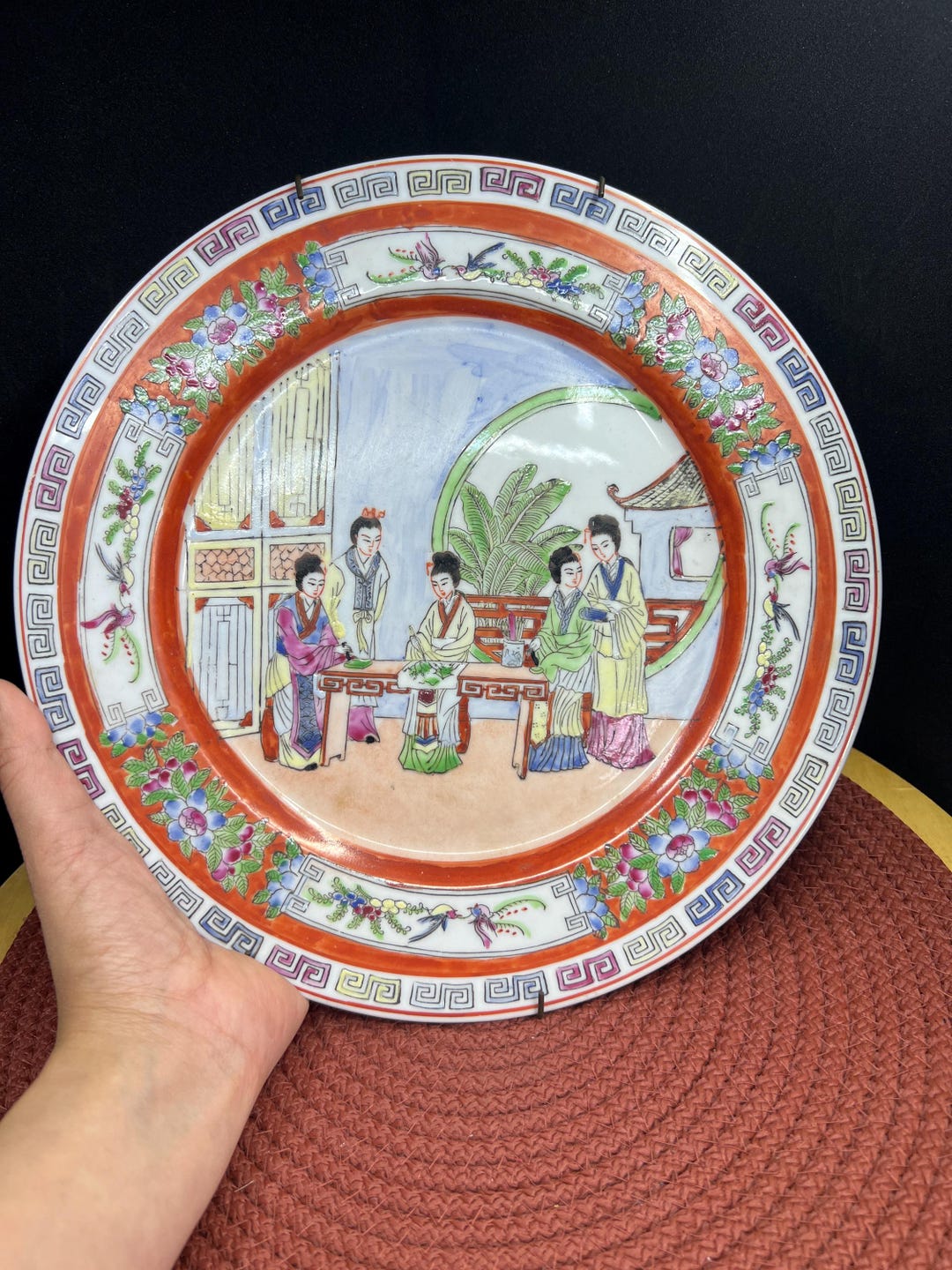 Vintage Asian Decorative Plate – Hand-painted Garden Scene – 26.5 Cm ...