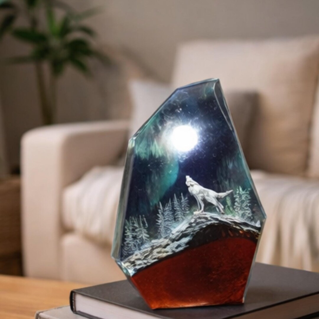 Northern Lights Howling Wolf Resin Night Light - Etsy