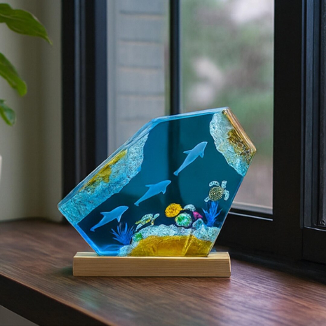 Luxurious Deep Sea Resin Statue With Shark, Turtle & Fish Figures ...