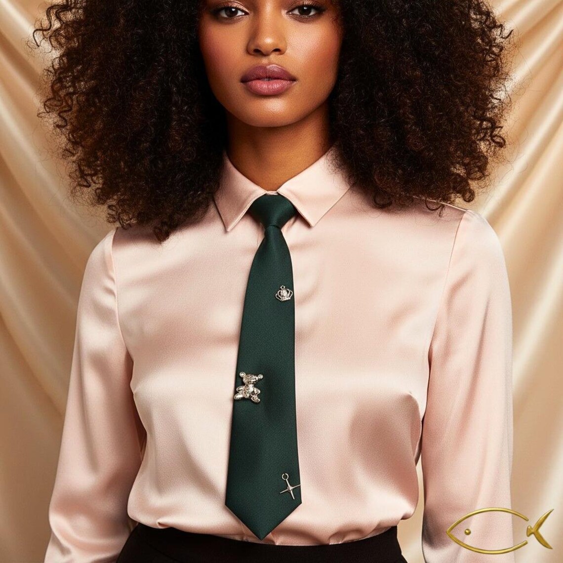 Unisex Necktie With Bear, Crown & Star Appliqués, Brown Tie, Statement ...