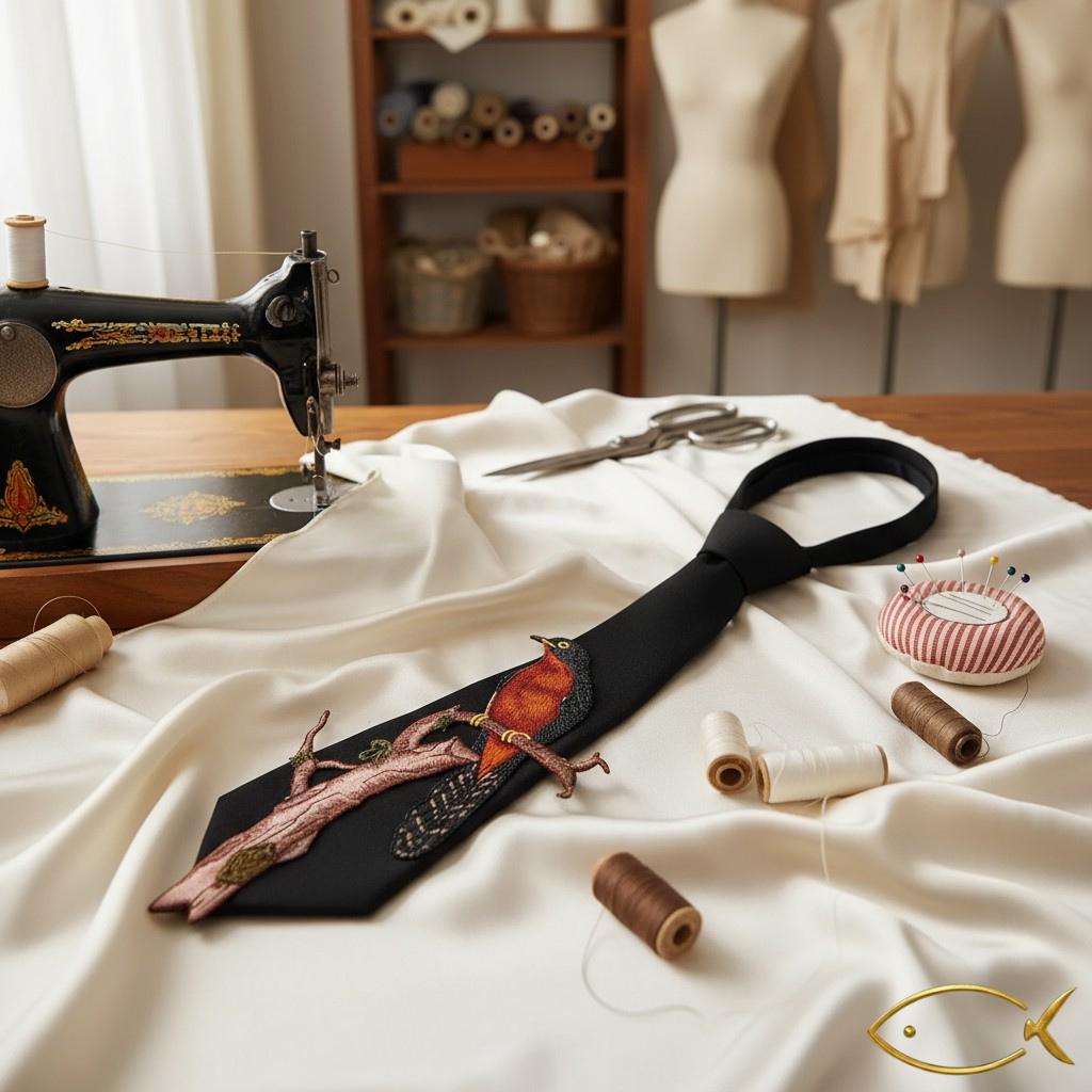 Embroidered Tie, Necktie for Women, Bird Pattern, Knot-free Tie ...