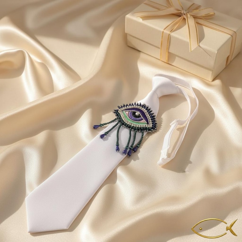 Eye Motif Tie for Women, Beaded Statement Necktie, Artistic Evil Eye ...
