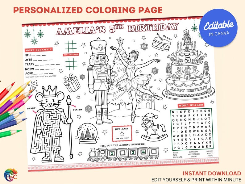 Editable Nutcracker Birthday Coloring Placemat : Christmas Printable ...