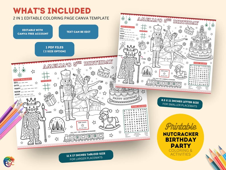 Editable Nutcracker Birthday Coloring Placemat : Christmas Printable ...