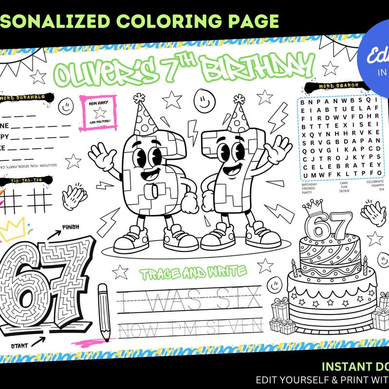 Six Seven Coloring Page - Etsy