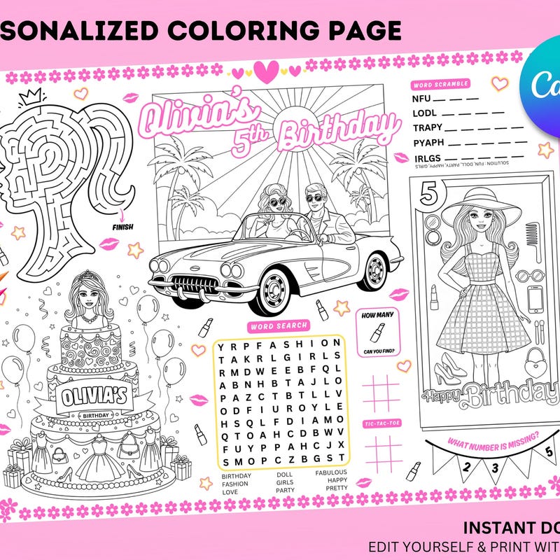 Editable Doll Coloring - Etsy