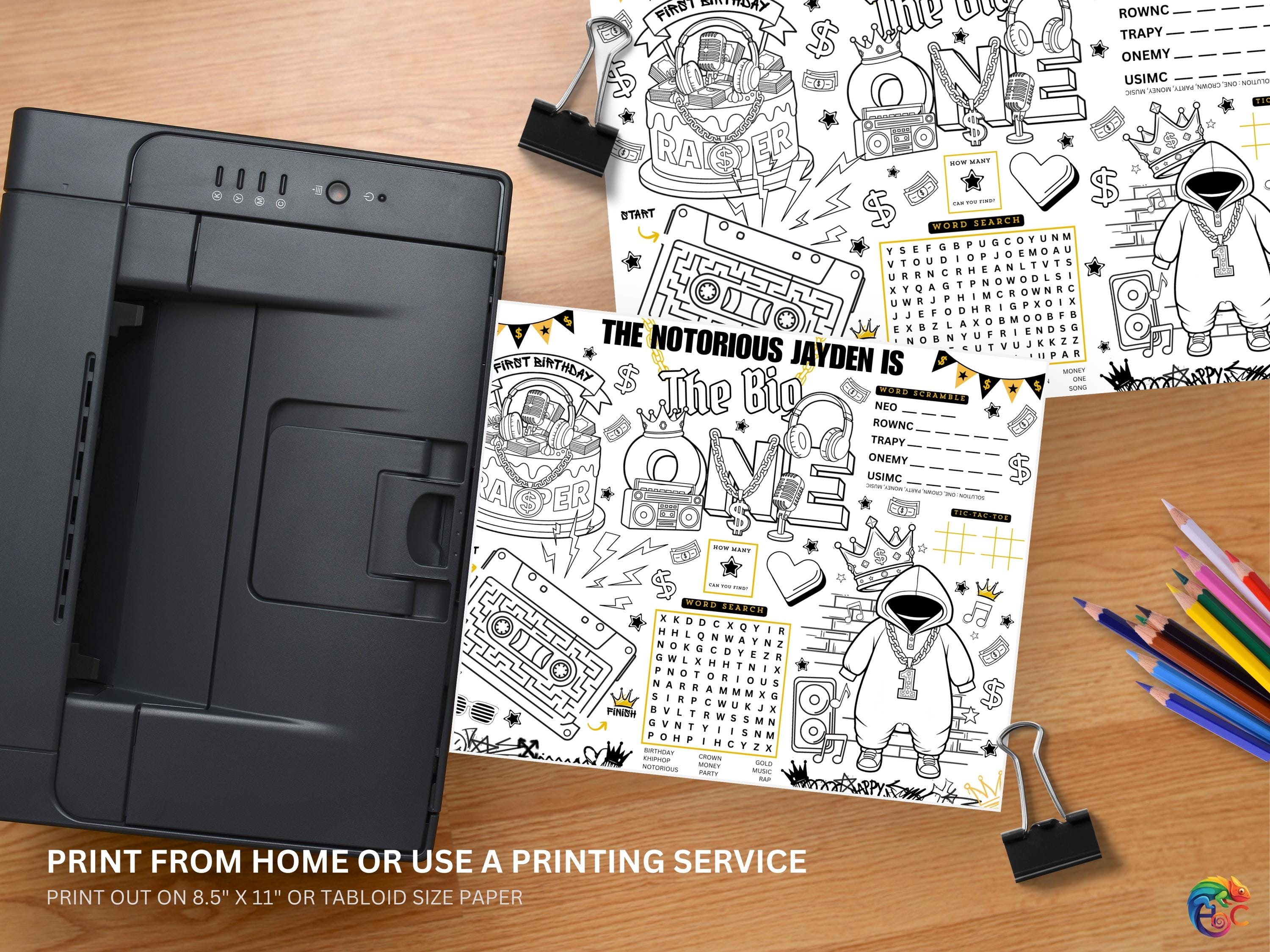 Notorious Big One Birthday Coloring Placemat : Editable Hip Hop Party ...