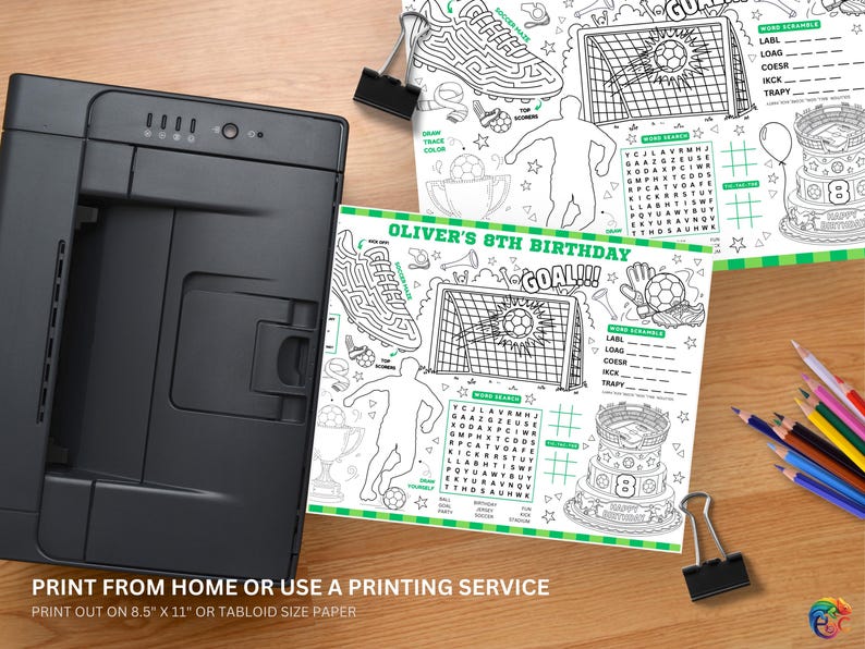 Editable Soccer Birthday Coloring Placemat : Personalized Sports Party ...