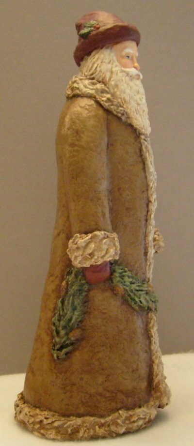 Santa in Tan Coat OOAK Hand Sculpted Paper Mache Clay Folk - Etsy