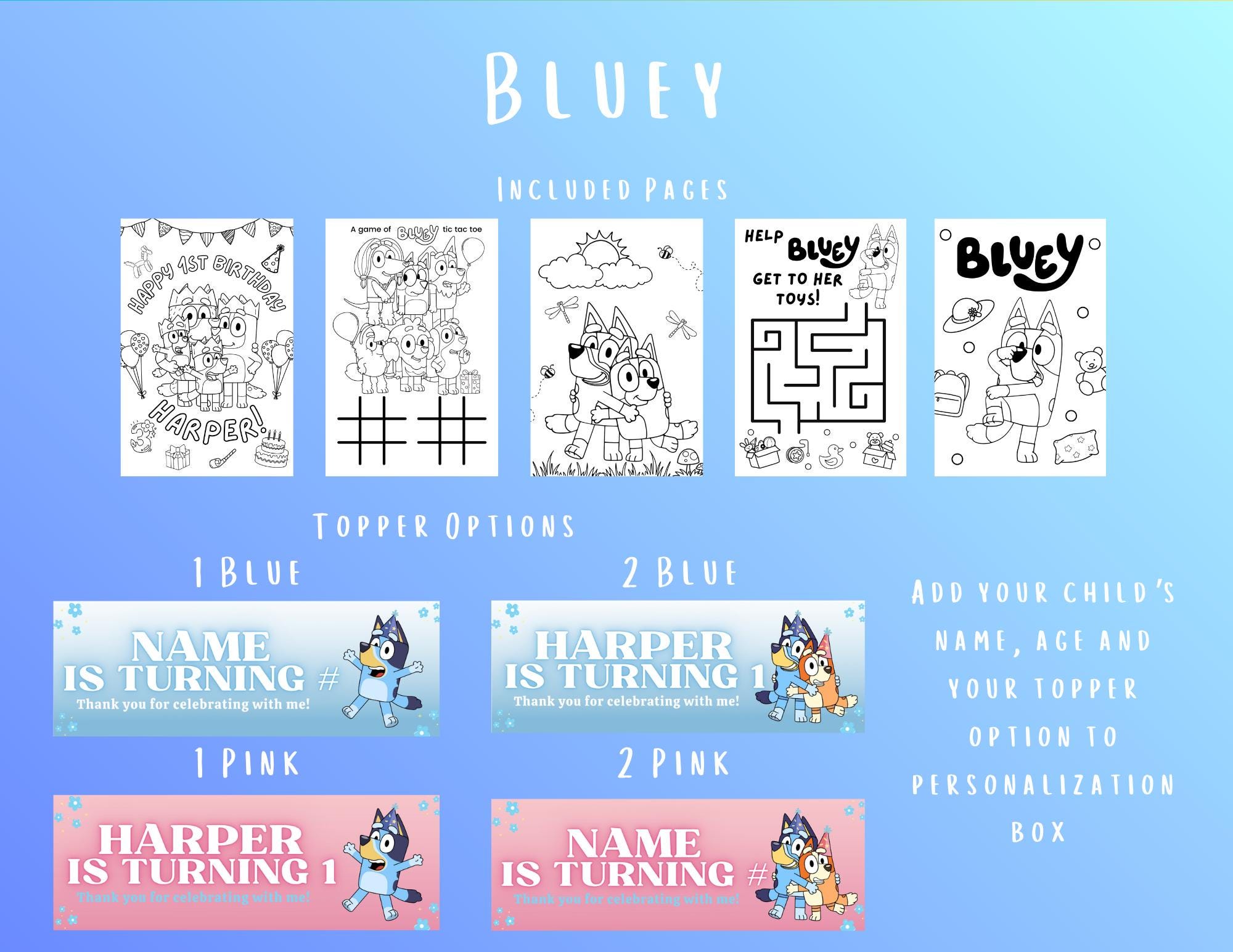 Bluey Kids Coloring/activity Book Party Favor | Personalized Party ...