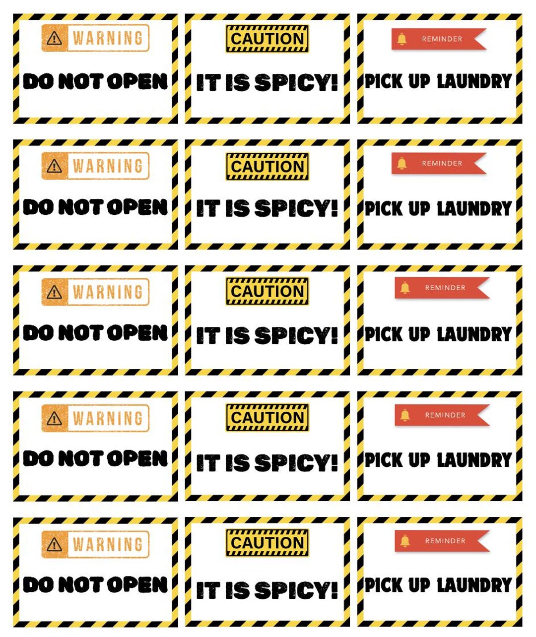 Printable Caution & Reminder Notes, DIY Stickers (PDF) - Etsy