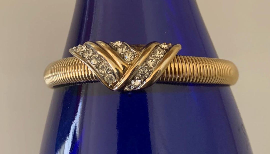 Classic Shiny Gold Slip on Omega Link Bracelet With Rhinestone Panel - Etsy