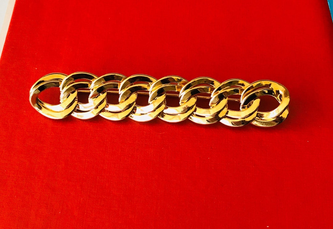 Classic Gold Plated Double Link Chain Brooch Bar Pin - Etsy