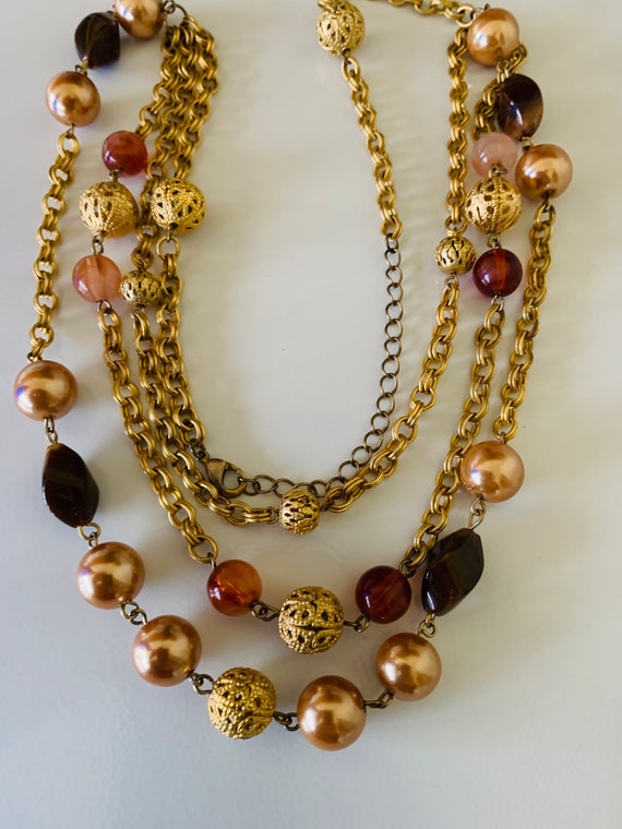 Swag Three Layer Faux Stone Faux Gold Pearl and Gold … - Gem