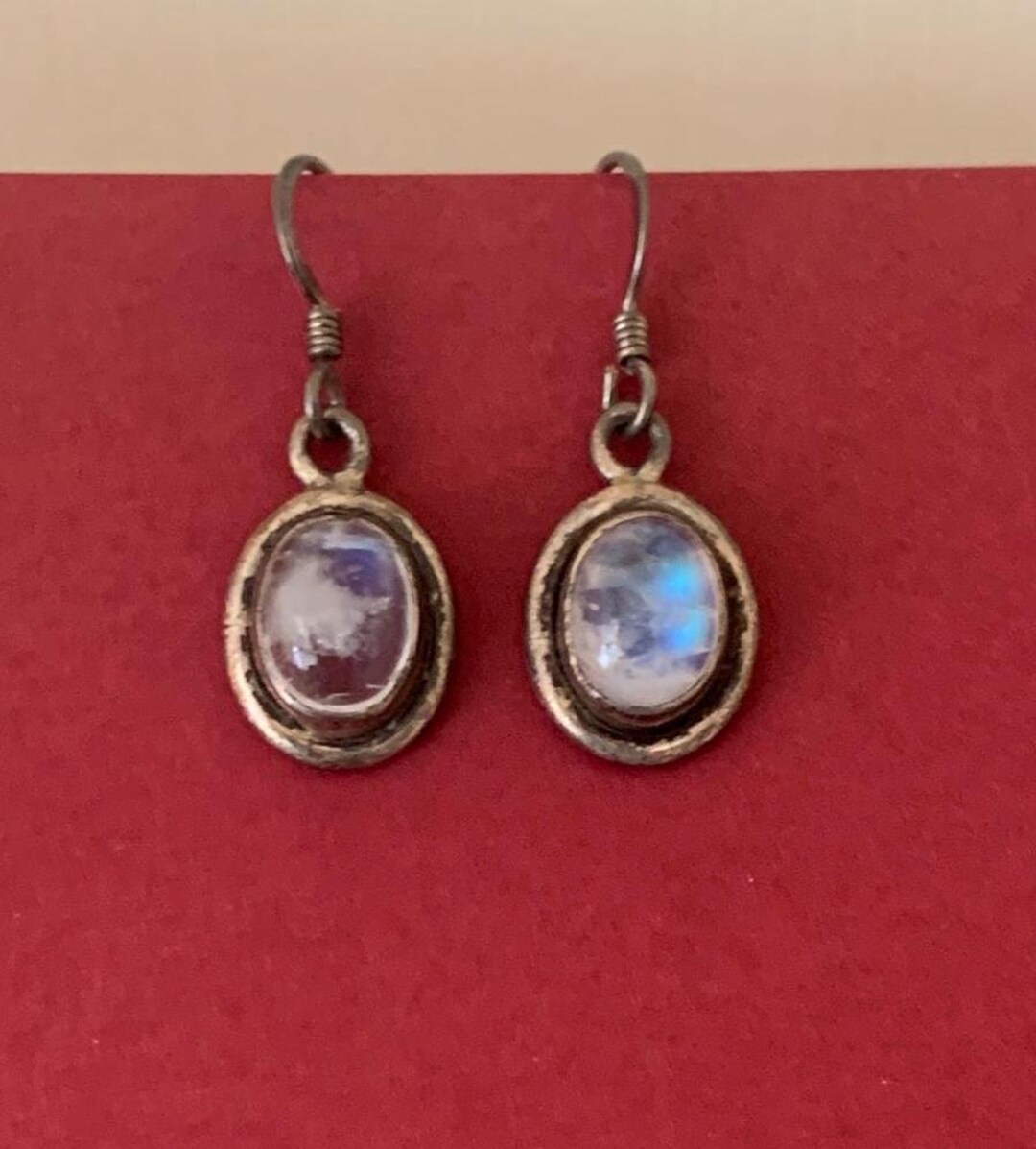 Moonstone and Sterling Silver Gemstone Dangling Pierced Earrings - Etsy