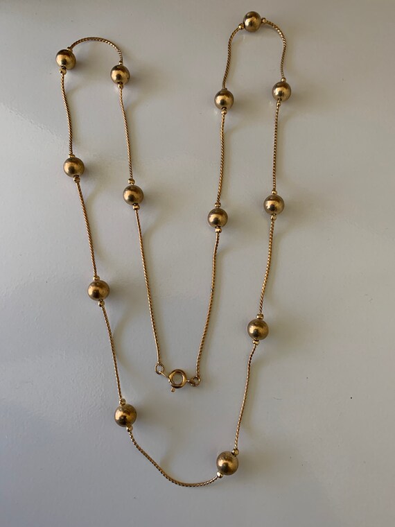 1970's Shiny Gold Decorative Chain and Gold Bead Neck… - Gem