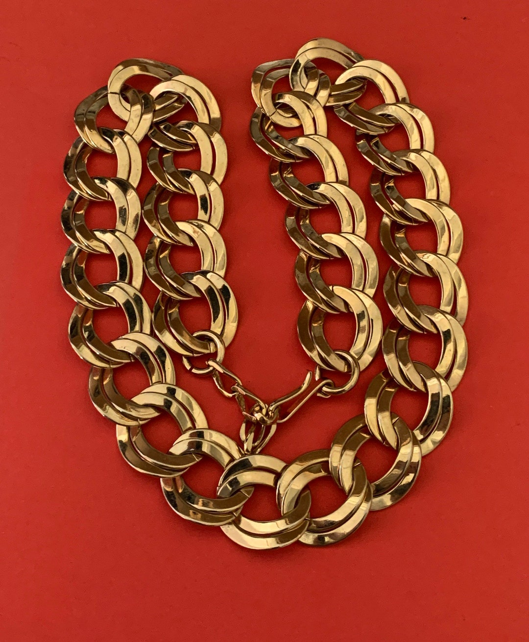 Vintage Warm Shiny Gold Double Link Chain Collar Necklace With ...
