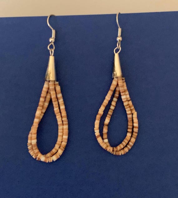 Native American Shell Heishi Double Tear Drop Hoop Da… - Gem