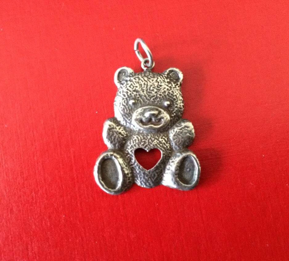 Vintage Sterling Silver Teddy Bear Pendant With Heart | Etsy