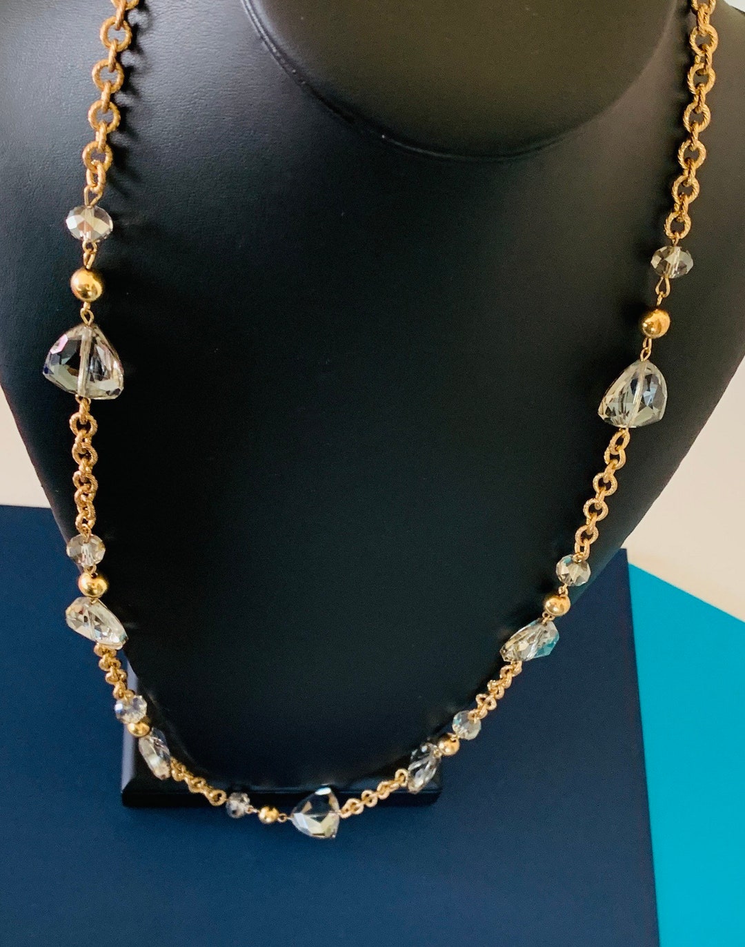 Textured Gold Chain and Faceted Gray Glass Bead Necklace - Etsy
