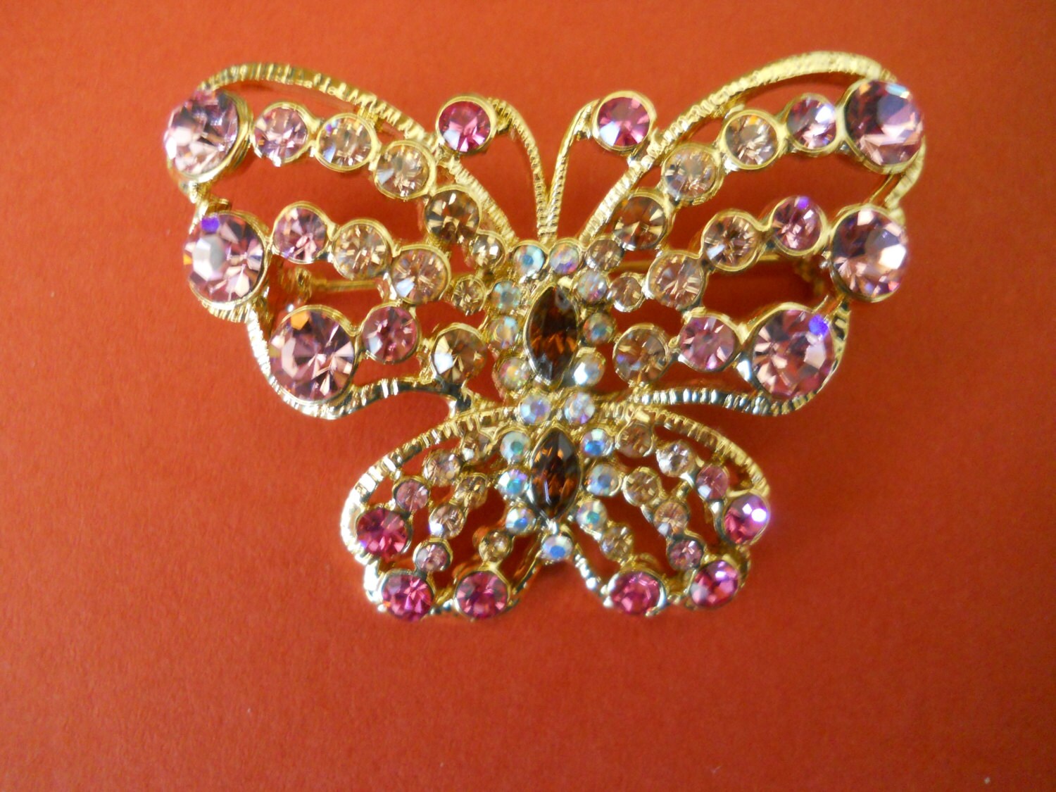 Pink Butterfly Vintage Rhinestone Butterfly Pin With Pink | Etsy