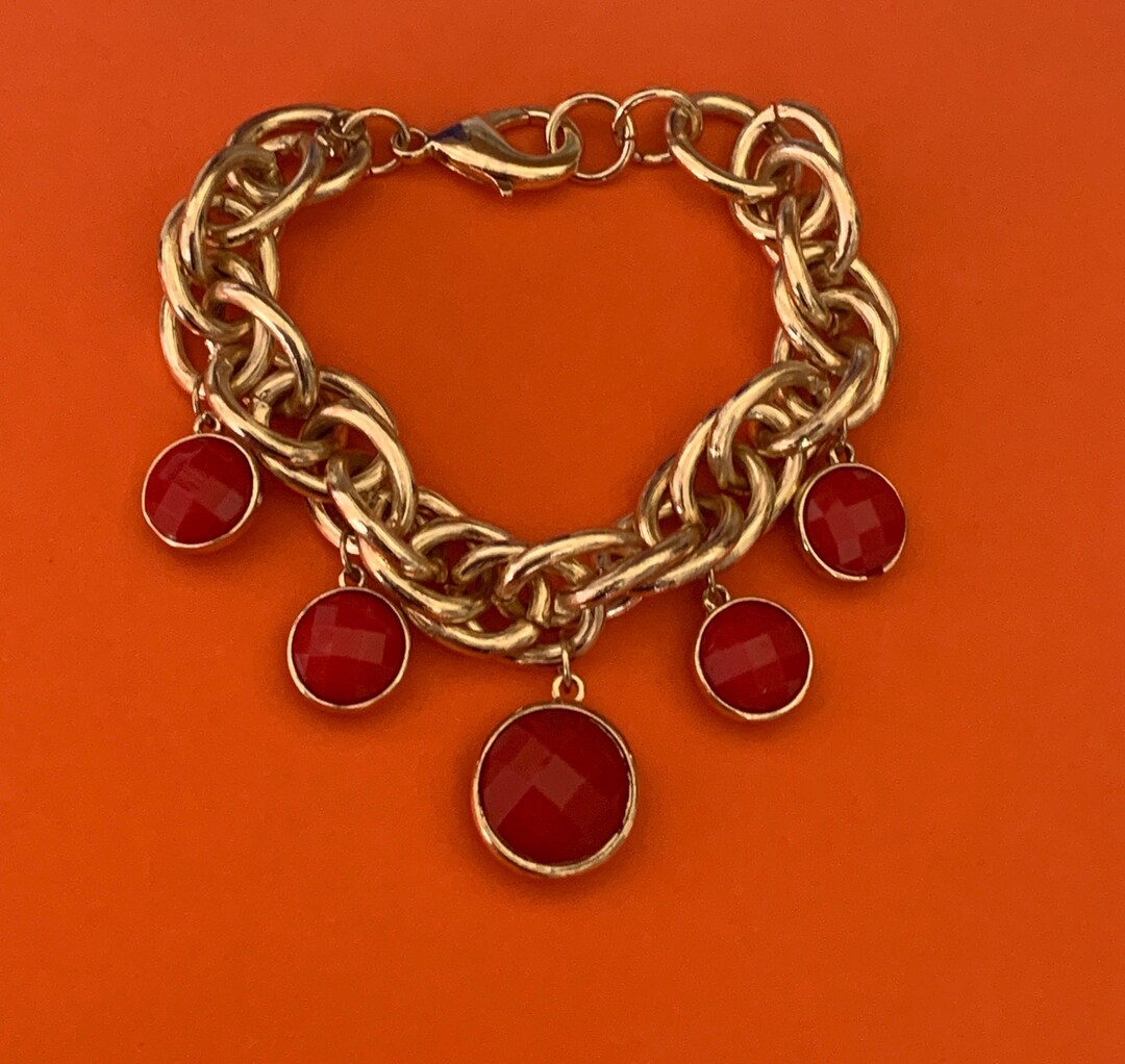 Large Bright Gold Tone Inch Long 1 3/8 Inch Wide Chain Bracelet With ...