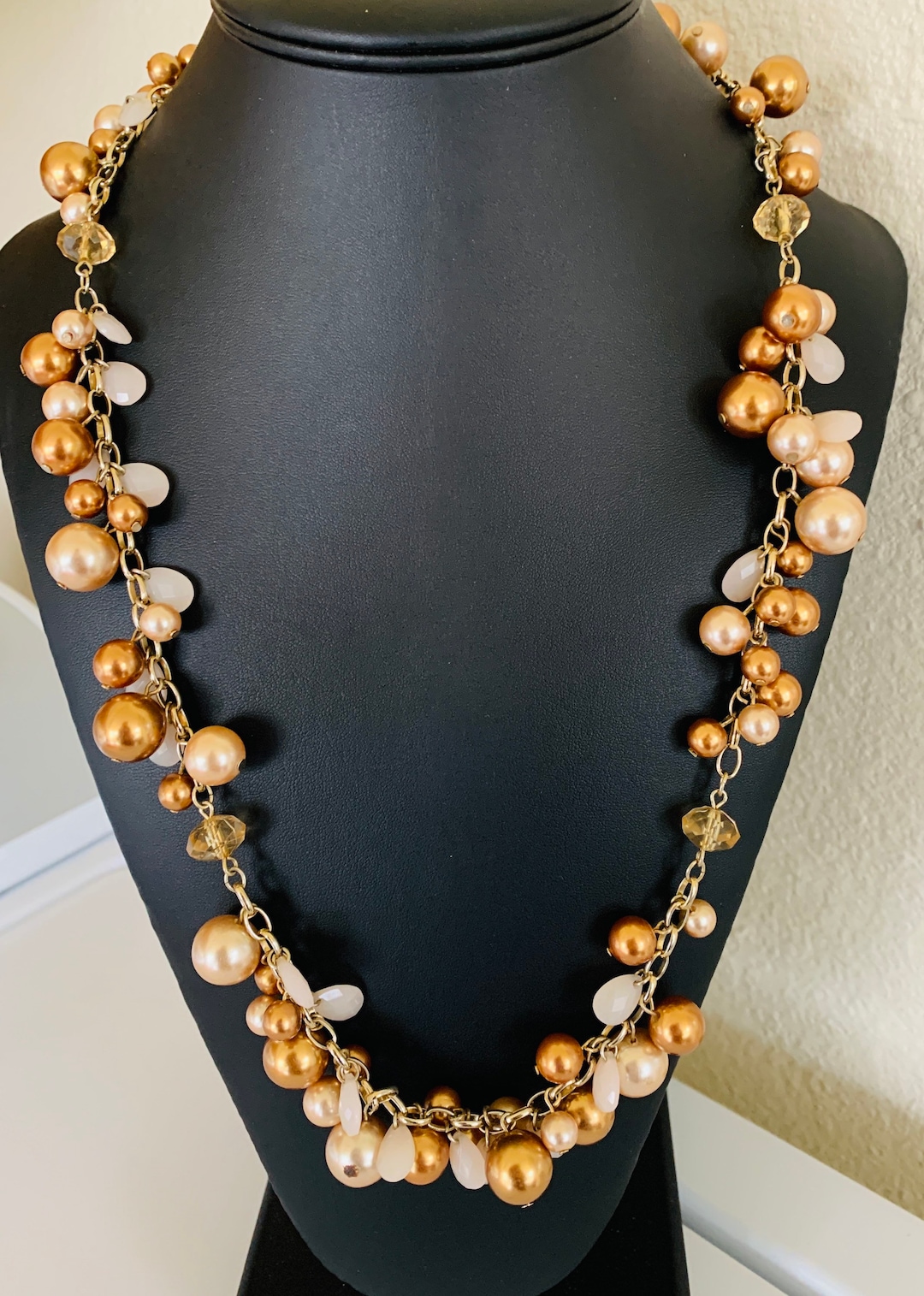 Beautiful Long Decorative Chain With Gold Tone Faux Pearl and Bead ...