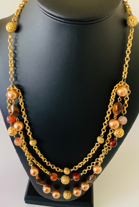 Swag Three Layer Faux Stone Faux Gold Pearl and Gold … - Gem