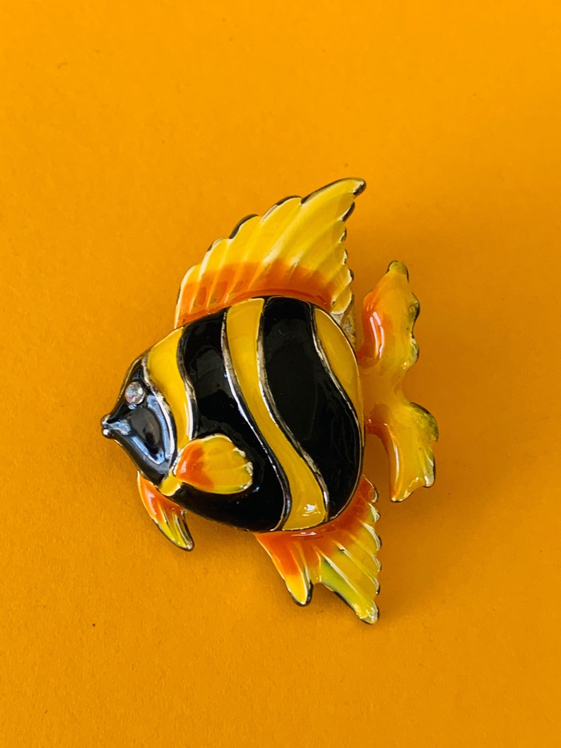 Bright Yellow and Black Striped Angel Fish Pin Pendant - Etsy