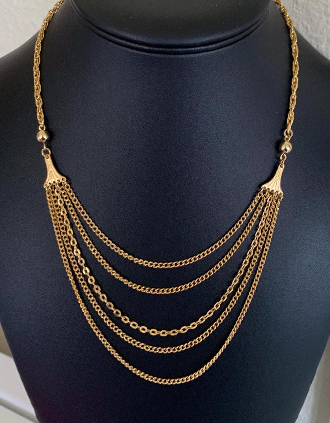 Short Five Layer Gold Swag Chain Choker Collar Necklace - Etsy